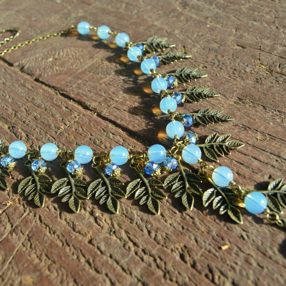 Goth Fairy Opalite Fern Leaf Bronze Necklace Lily Flo… - Gem
